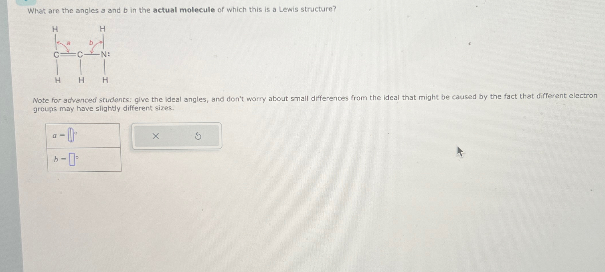 Solved What are the angles a and b ﻿in the actual molecule | Chegg.com