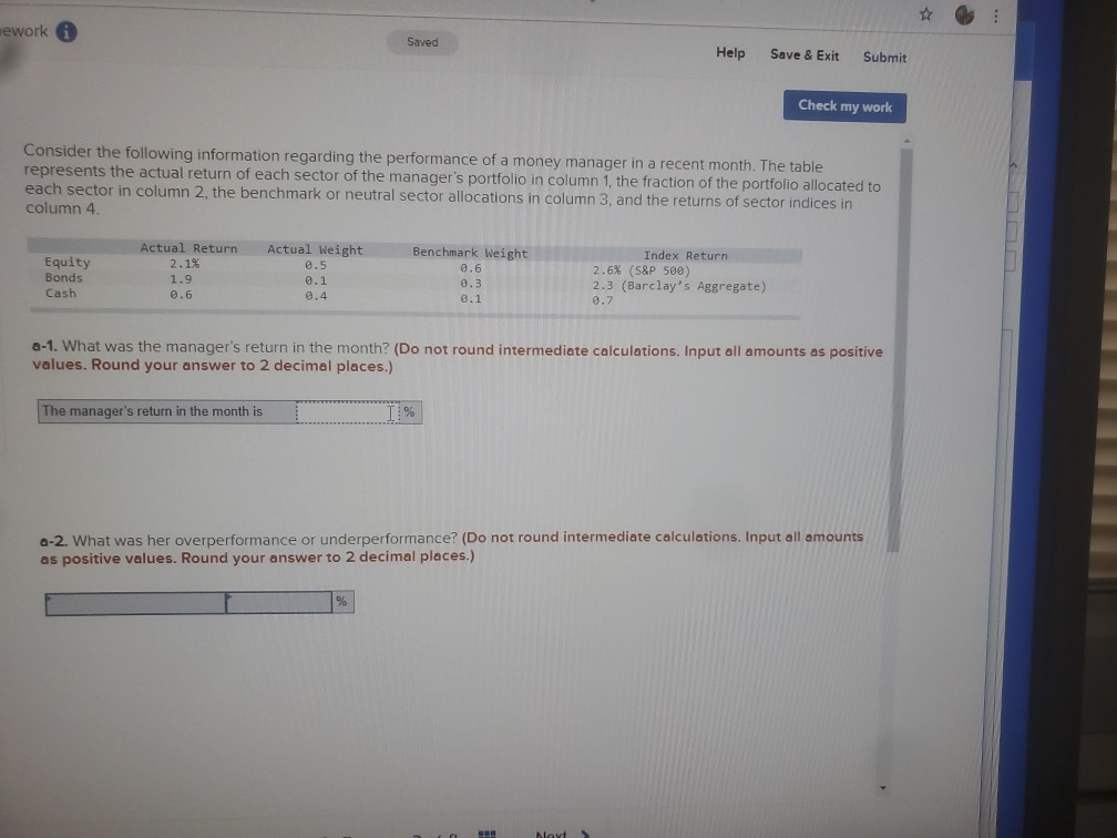 Solved ework Saved Help Save & Exit Submit Check my work | Chegg.com