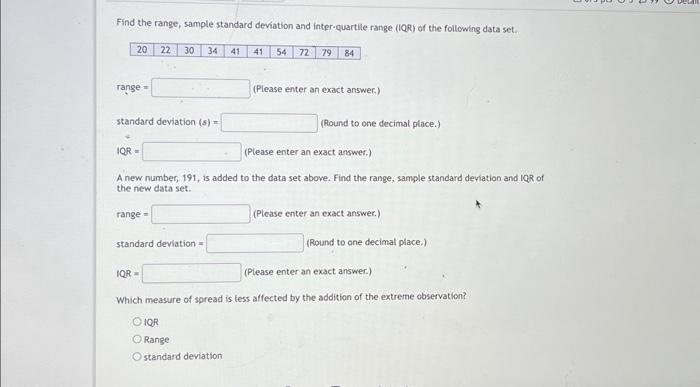Solved Find the range, sample standard deviation and | Chegg.com