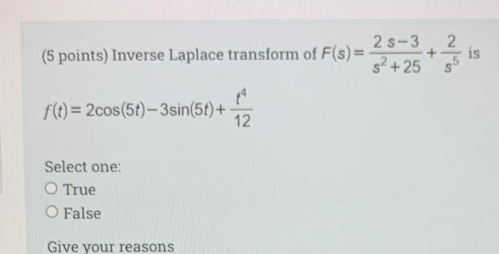 Solved (5 points) Inverse Laplace transform of | Chegg.com