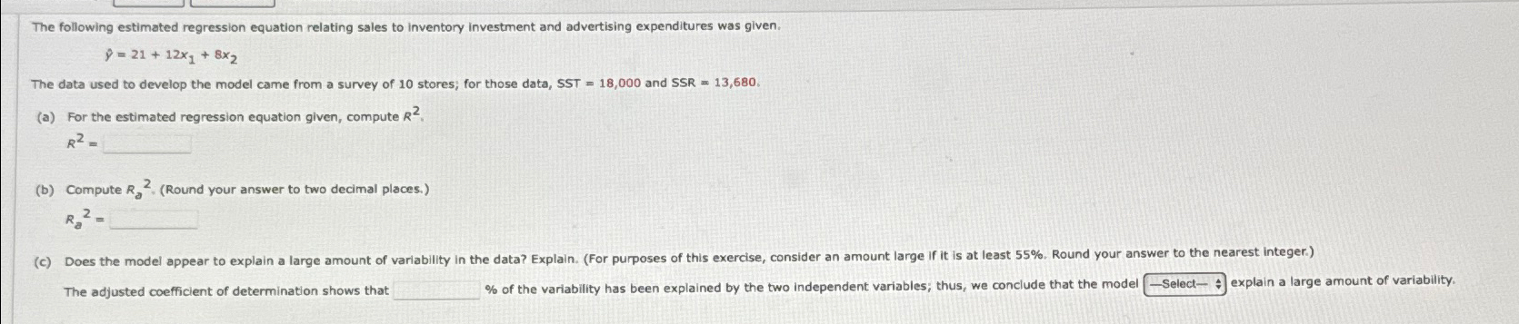 Solved The following estimated regression equation relating | Chegg.com