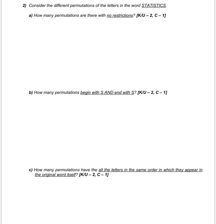 Solved 2) Consider the different permutations of the letters | Chegg.com