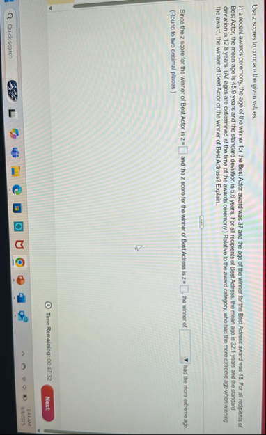 Solved Use z scores to compare the given values.In a recent | Chegg.com