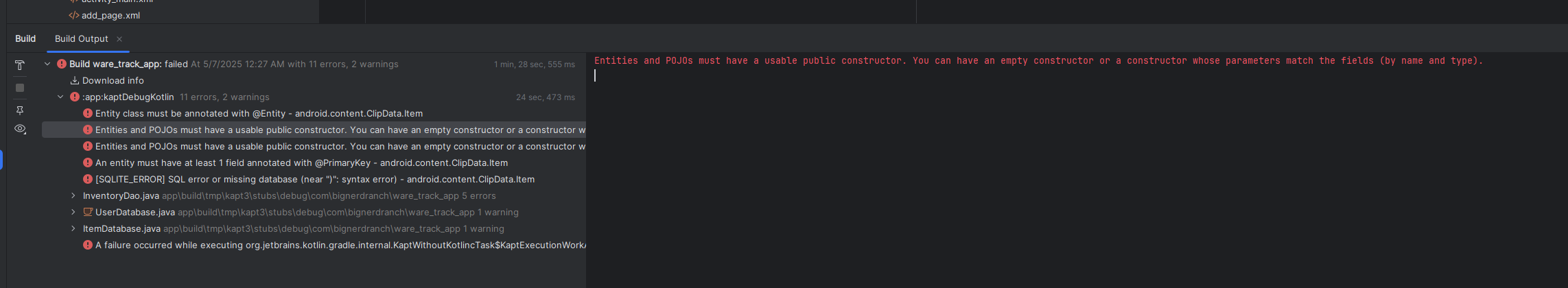Solved package com.bignerdranch.ware_track_app import | Chegg.com