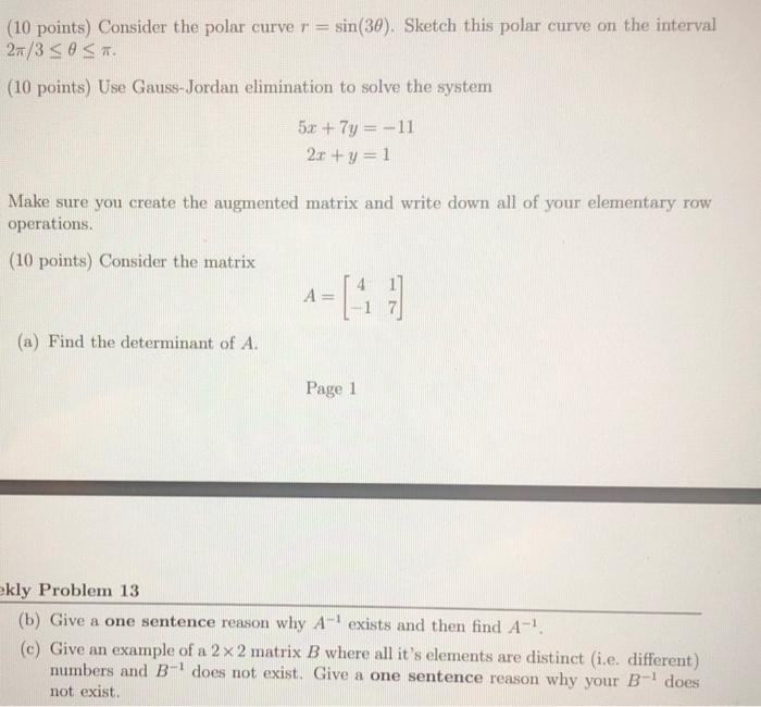 Solved (10 points) Consider the polar curve r=sin(3θ). | Chegg.com