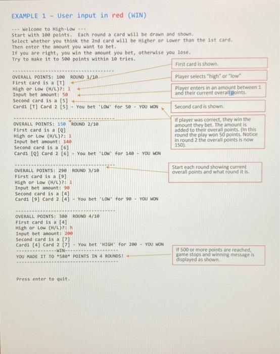 Solved 100 Main Task - HIGH/LOW CARD GAME Unlike our | Chegg.com