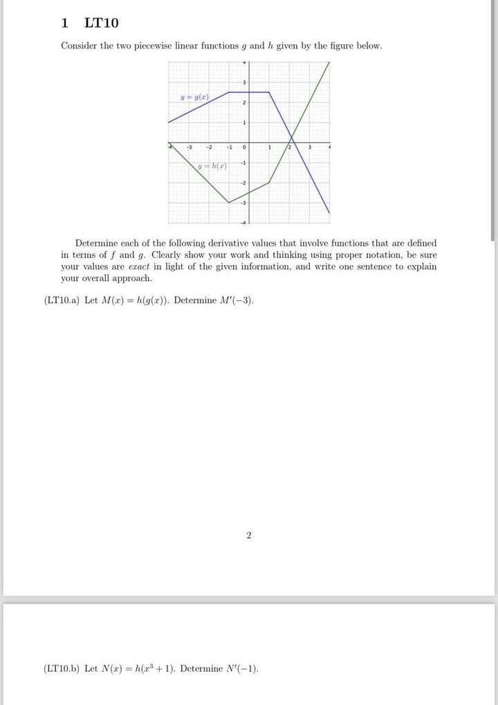 Solved 1, ﻿LT10Consider the two piecewise linear functions g | Chegg.com