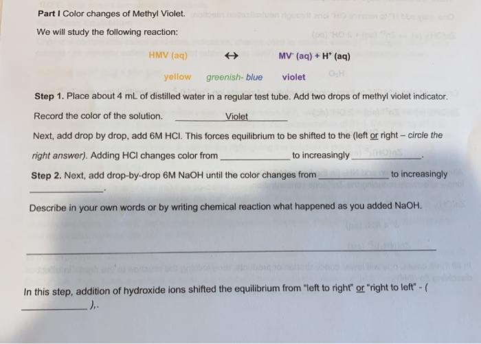 Solved Part I Color changes of Methyl Violet. We will study | Chegg.com