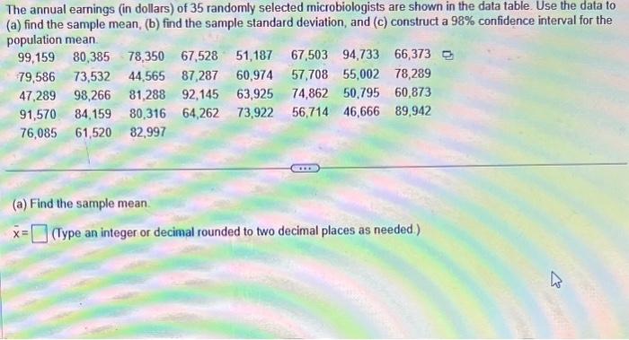 Solved find samplemean, find sample standard deviation, | Chegg.com