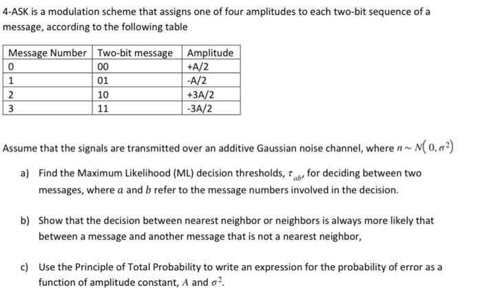 4-ASK is a modulation scheme that assigns one of four | Chegg.com