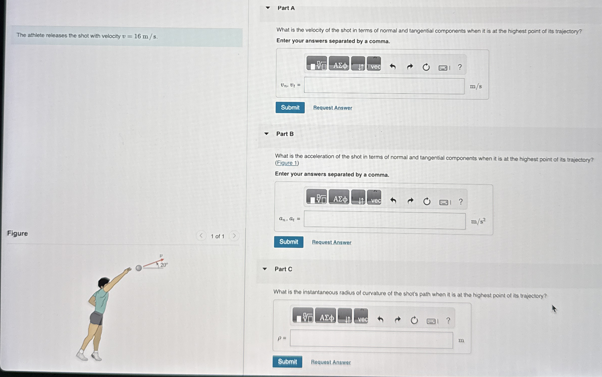 Solved Part AThe athlete releases the shot with velocity | Chegg.com