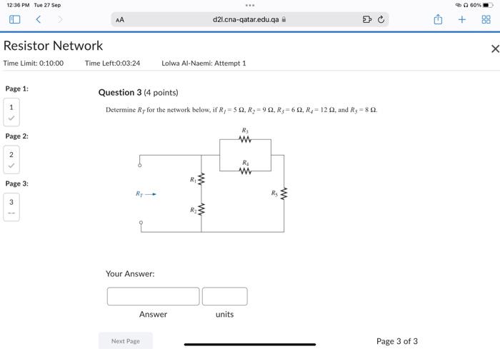 Solved Determine RT for the network below, if | Chegg.com
