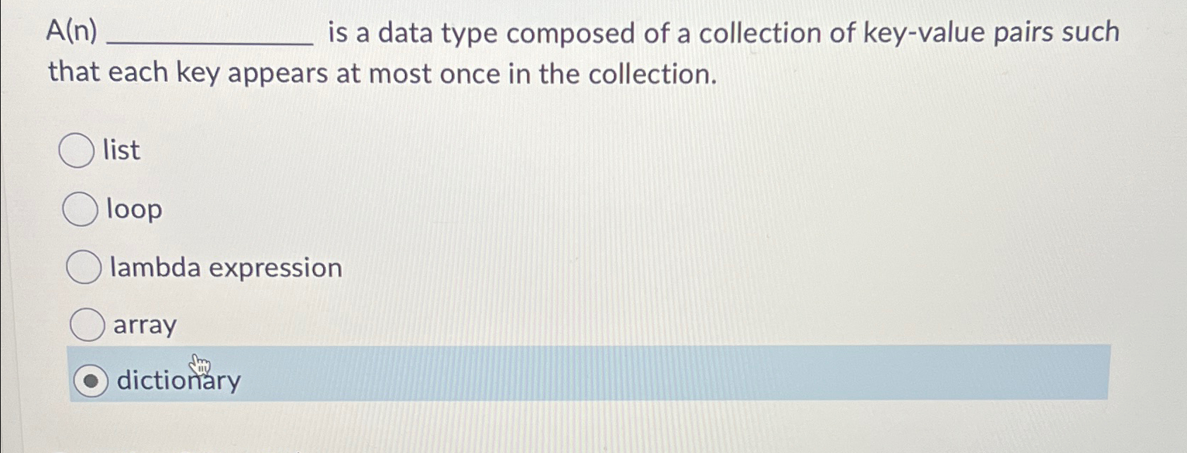 Solved A(n) ﻿is a data type composed of a collection of | Chegg.com