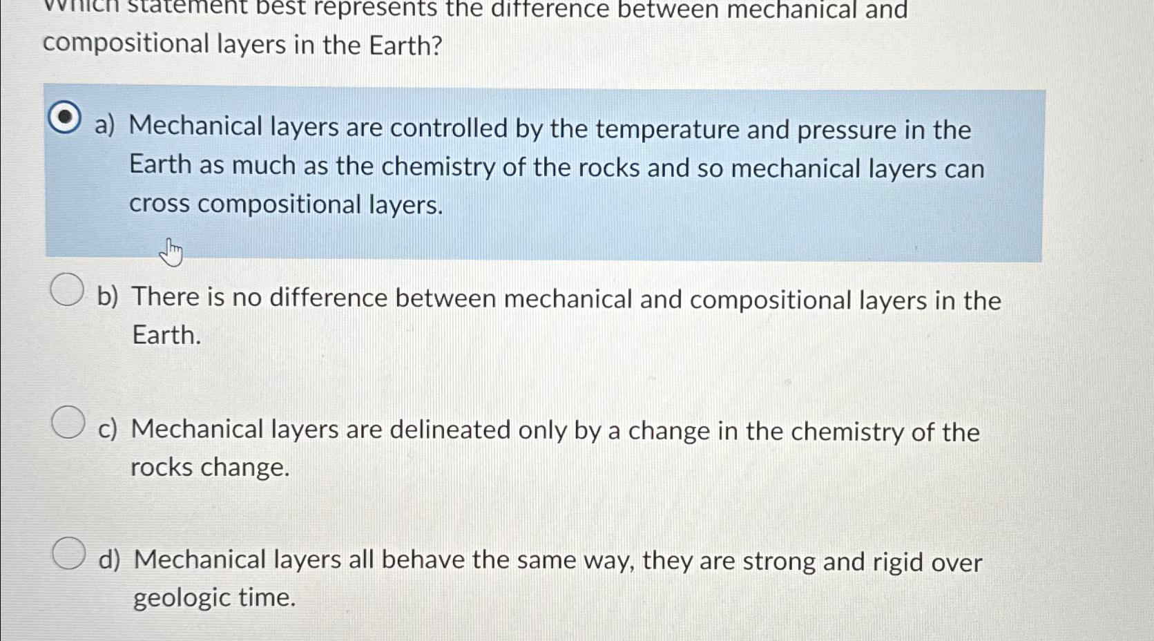 Solved compositional layers in the Earth?a) ﻿Mechanical | Chegg.com