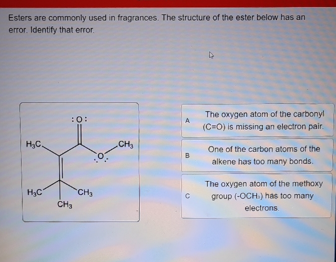 Solved Esters are commonly used in fragrances. The structure | Chegg.com