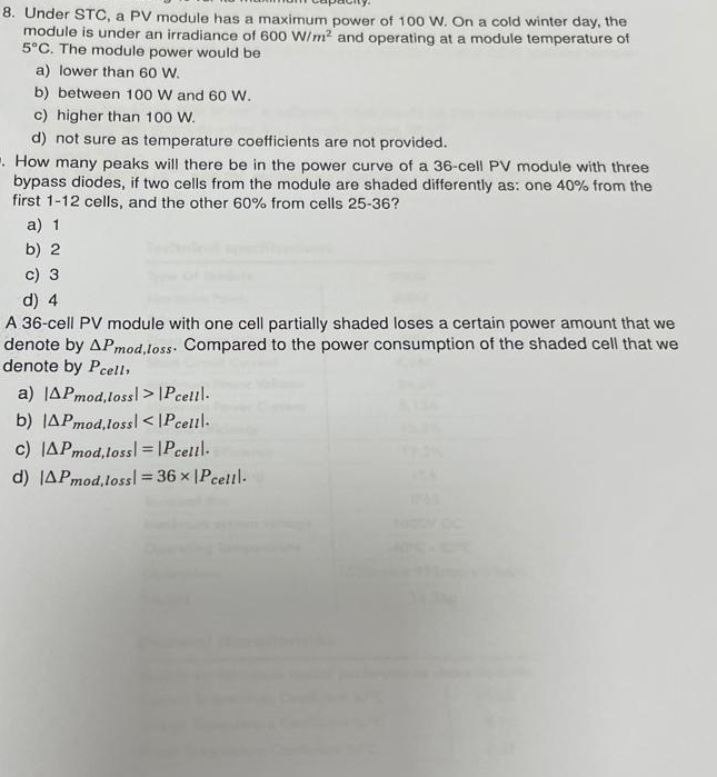 Solved Under STC, ﻿a PV module has a maximum power of 100W. | Chegg.com
