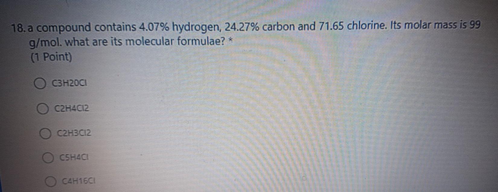 Solved 18. a compound contains 4.07% hydrogen, 24.27% carbon | Chegg.com