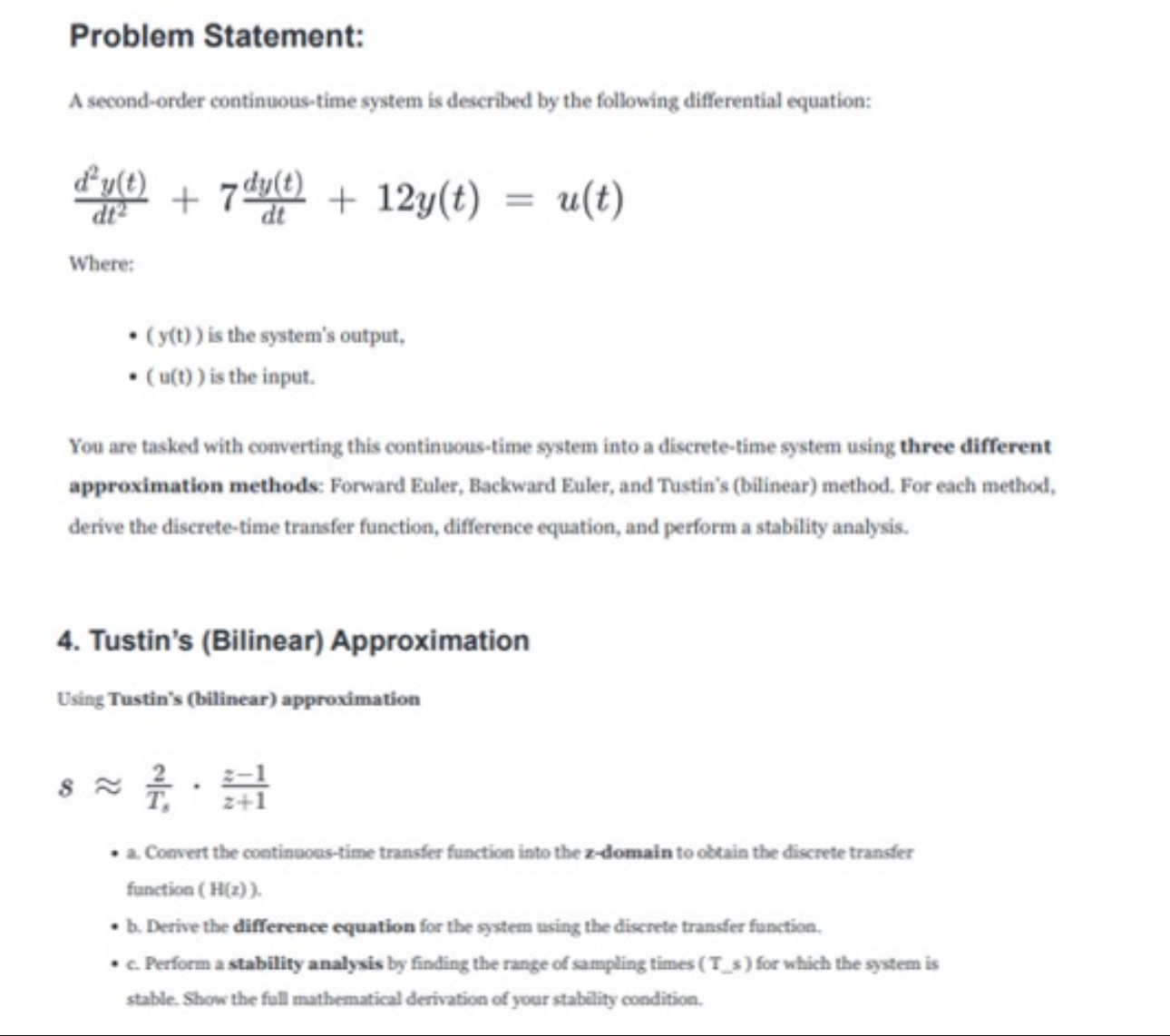 Solved Problem Statement A Second Order Continuous Time
