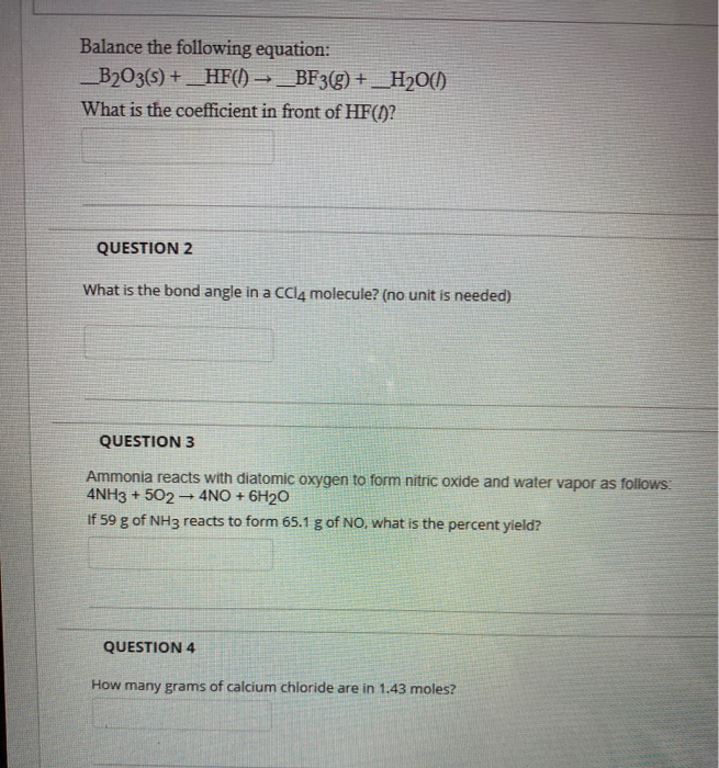 Solved Balance the following equation: B2O3(s) + _HF() → | Chegg.com