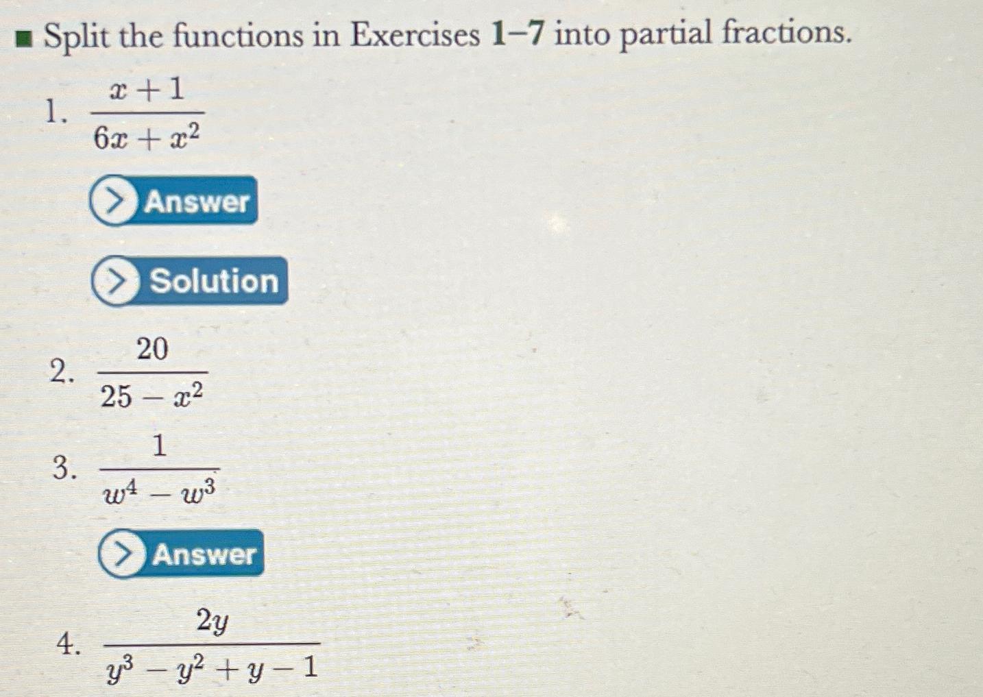 Solved Split the functions in Exercises 1-7 ﻿into partial | Chegg.com