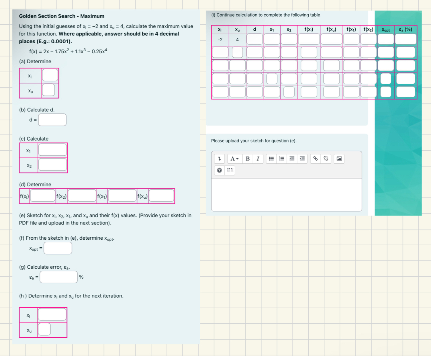Solved Golden Section Search - ﻿MaximumUsing the initial | Chegg.com