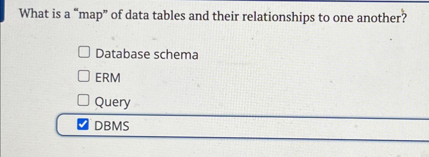 Solved What is a "map" of data tables and their | Chegg.com