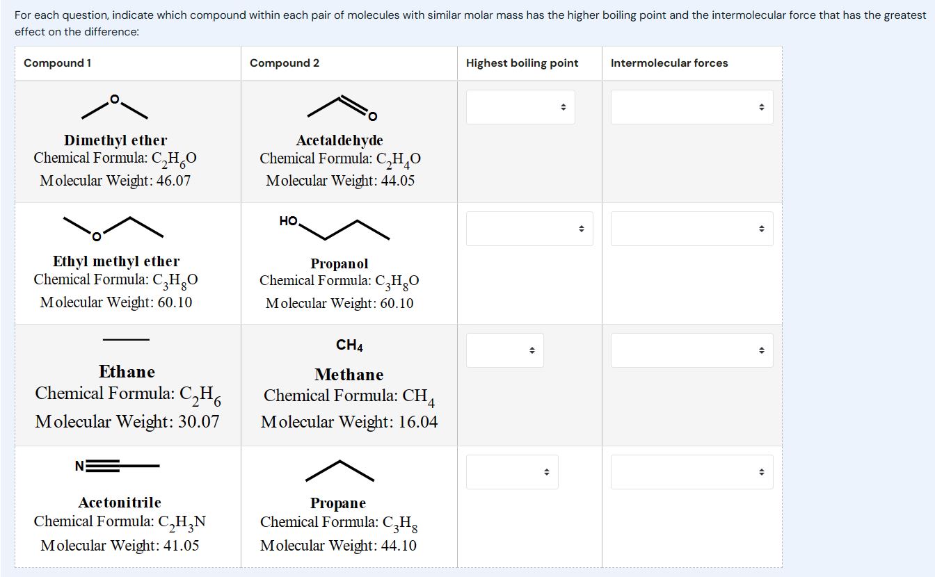 Solved For each question, indicate which compound within | Chegg.com