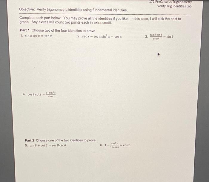 Solved 172 Precalculus rigonometry Verify Trig Identities | Chegg.com