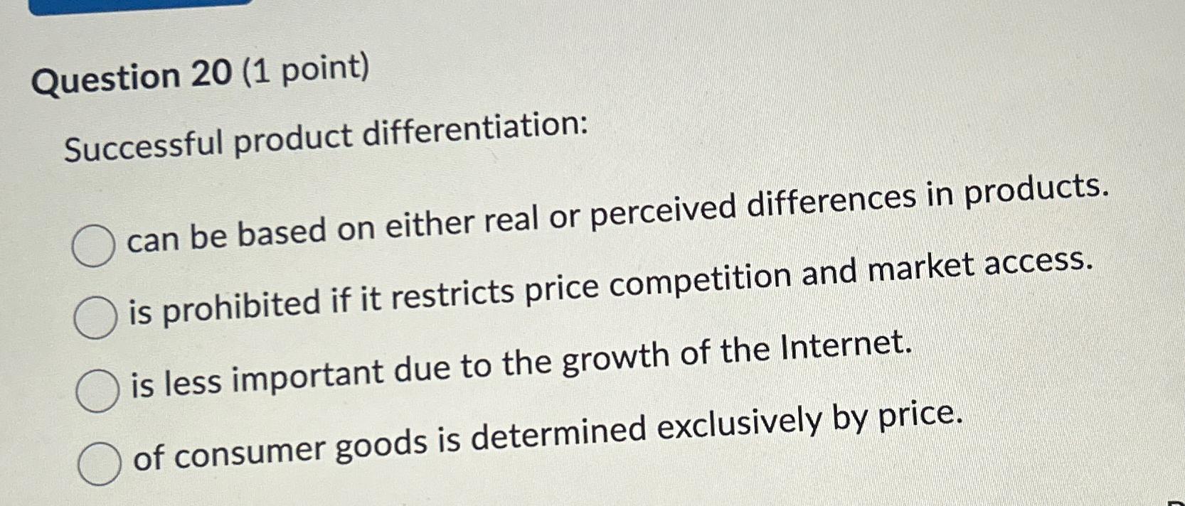 Solved Question 20 (1 ﻿point)Successful product | Chegg.com