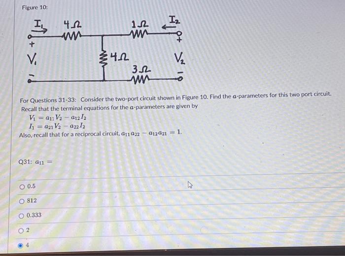 Solved Figure 10: Hd+> I 422 ww 2 V₁ = a11 V₂ - 01212 1 I₁ = | Chegg.com