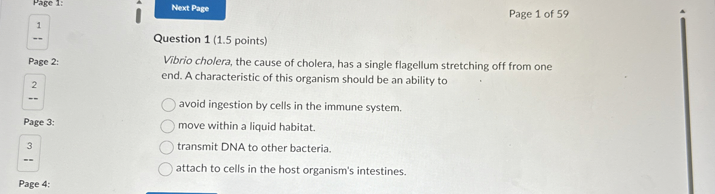 Solved Question 1 (1.5 ﻿points)Vibrio cholera, the cause of | Chegg.com