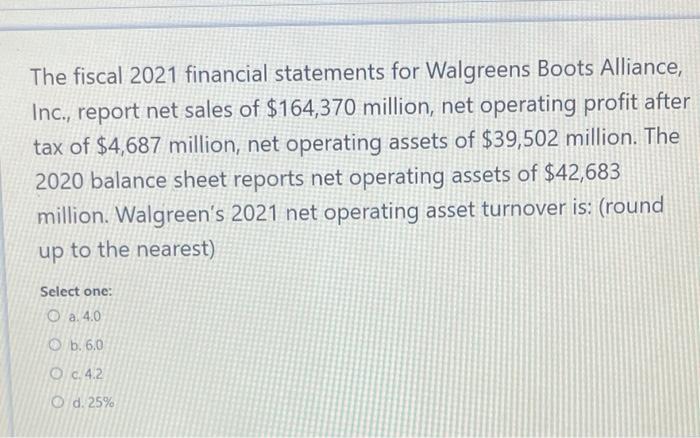 Solved The fiscal 2021 financial statements for Walgreens | Chegg.com