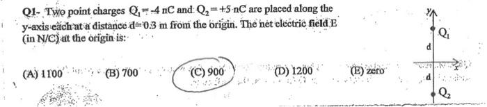 Solved Q1- Two point charges Q1=−4nC and Q2=+5⋅nC are placed | Chegg.com