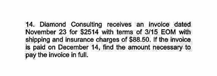 Solved 14. Diamond Consulting receives an invoice dated | Chegg.com