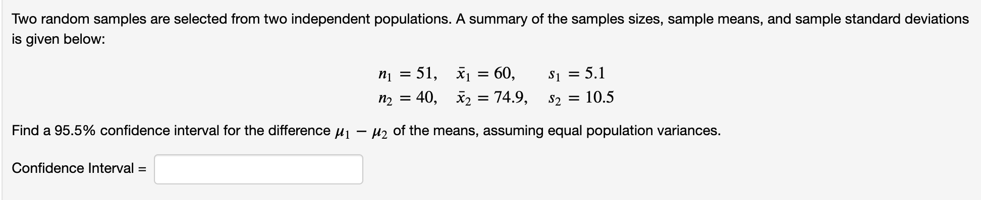 Solved Two random samples are selected from two independent | Chegg.com