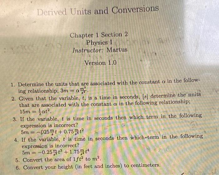 Solved Derived Units and Conversions Chapter 1 Section 2 | Chegg.com