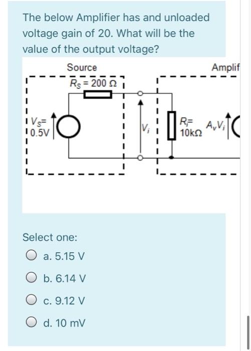 Solved The below Amplifier has and unloaded voltage gain of | Chegg.com
