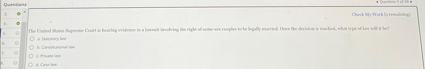 Solved QuestionsCheck My Work (1 ﻿remaining)5. ﻿Statutory | Chegg.com