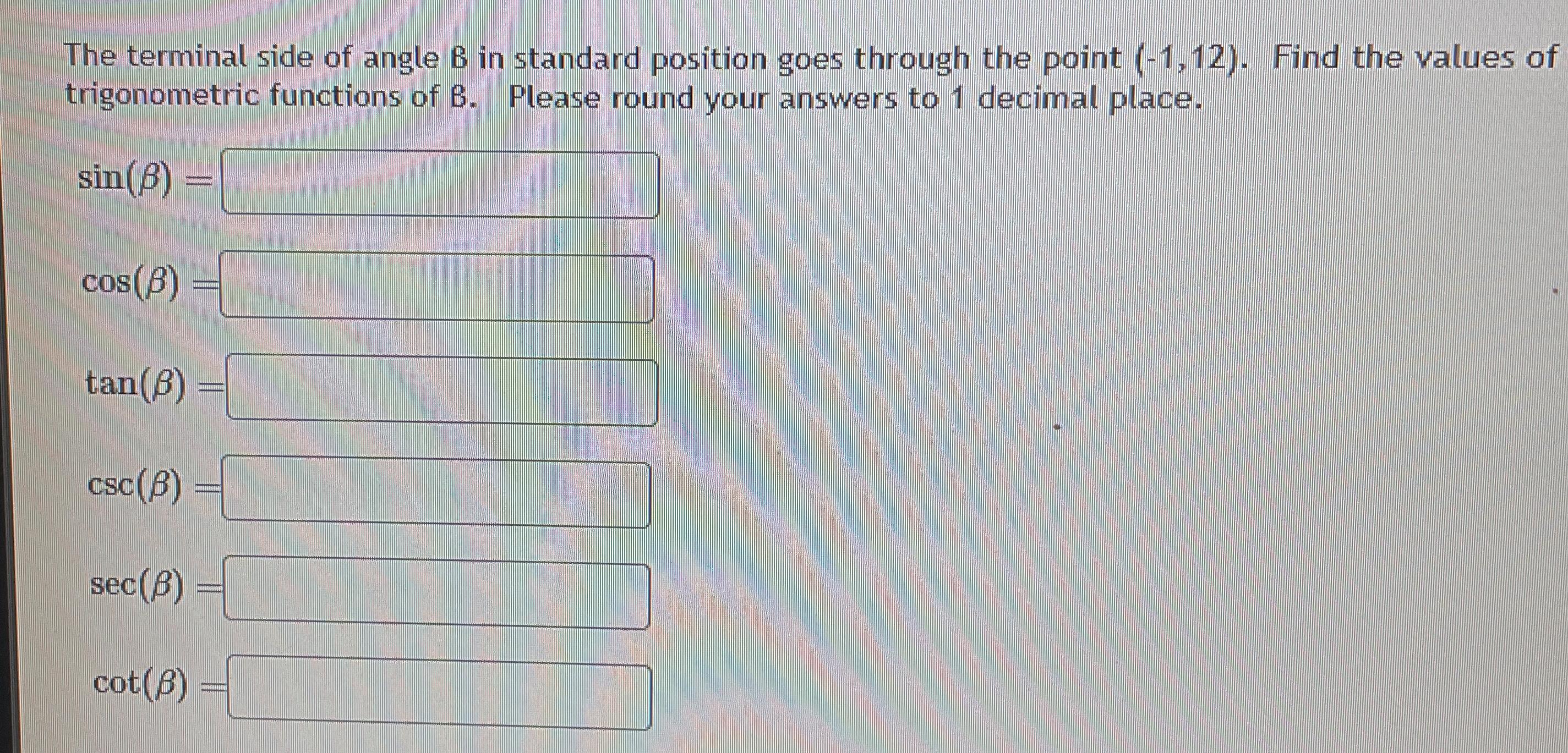 Solved The terminal side of angle B ﻿in standard position | Chegg.com