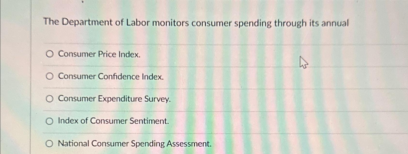 Solved The Department of Labor monitors consumer spending | Chegg.com