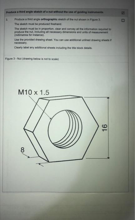 Solved Produce a third angle sketch of a nut without the use | Chegg.com