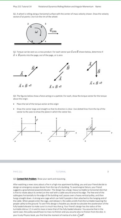 Solved Plys 211 Tutorial 14 Rotational Dynamics Roling | Chegg.com