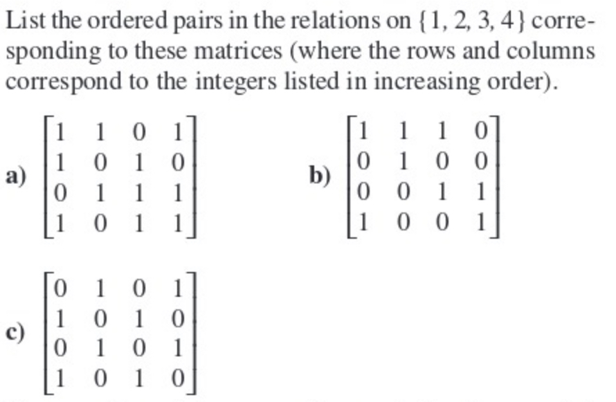 Solved List the ordered pairs in the relations on {1,2,3,4} | Chegg.com