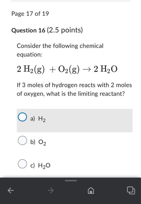 Solved Consider the following chemical equation: 2H2( g)+O2( | Chegg.com
