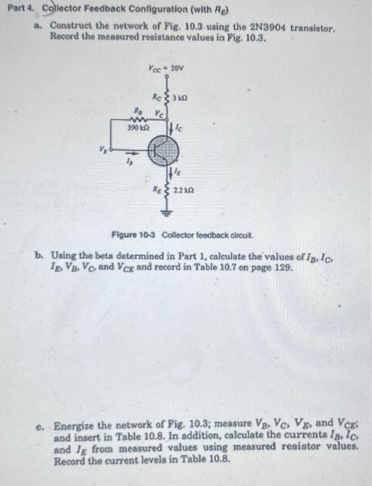 Solved Part 4. Collector Feedback Configuration (with Rg) a. | Chegg.com