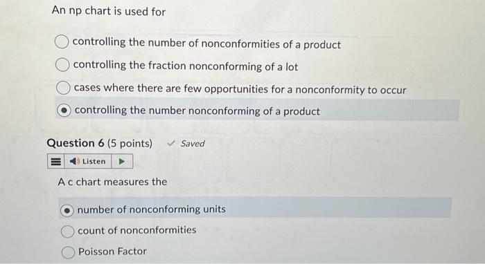 Solved A u chart measures: the number of nonconforming units | Chegg.com