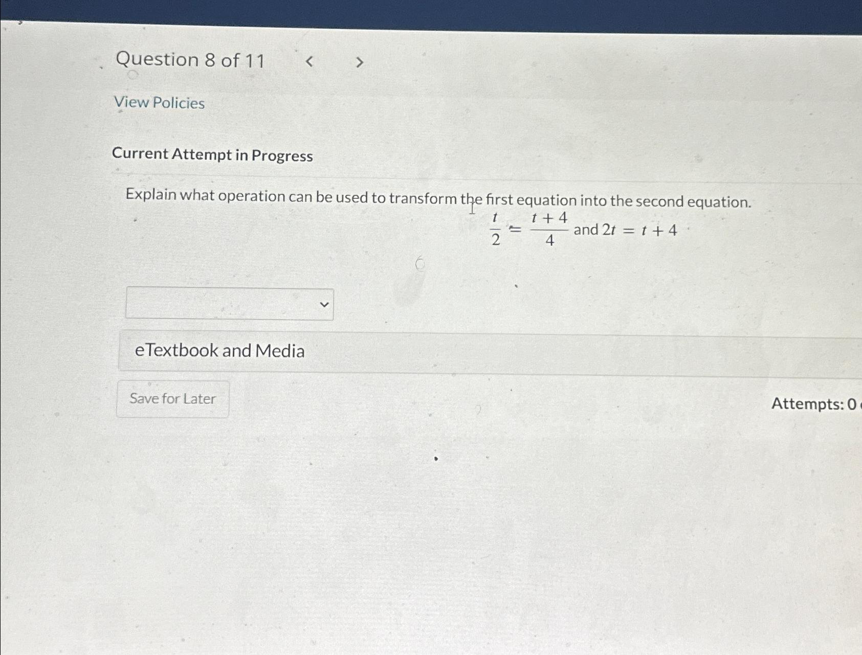 Solved Question 8 ﻿of 11View PoliciesCurrent Attempt in | Chegg.com