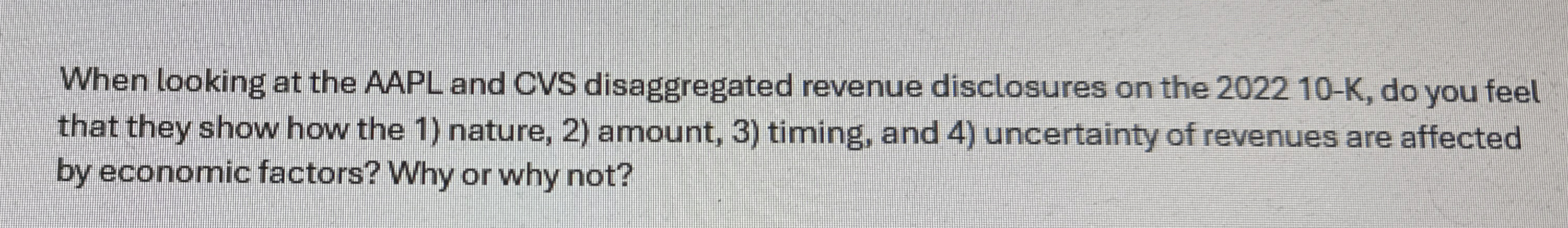 Solved When looking at the AAPL and CVS disaggregated | Chegg.com