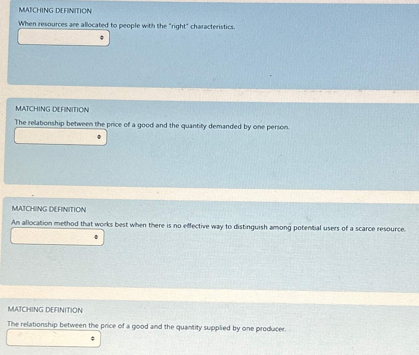 Solved MATCHING DEFINITIONWhen resources are allocated to | Chegg.com