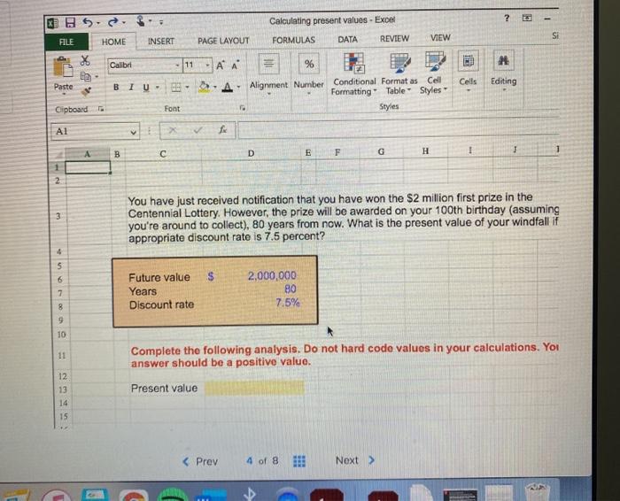 Solved 2 1 5. Calculating present values - Excel FORMULAS | Chegg.com